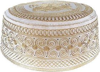 Generic Cuawana Turban en coton brod&eacute; pour homme - Chapeau de pri&egrave;re islamique Kufi respirant pour lA&iuml;d RamadanHijabs - Bonnet t&ecirc;te de mort arabe, jaune, M