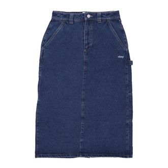 Obey Denim Midi Rock Stonewash Indigo - - Skirts - Damen - Blau - W26