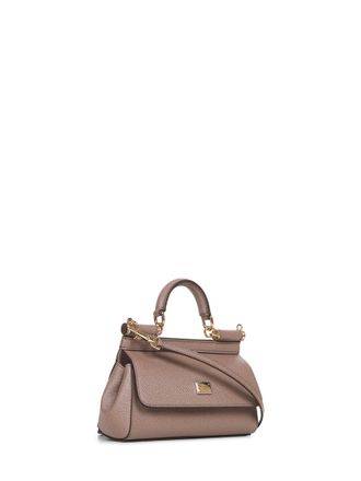 Dolce & Gabbana Womens Handbag Sicily Taupe Mud Calf Leather Handbags Hand Bags