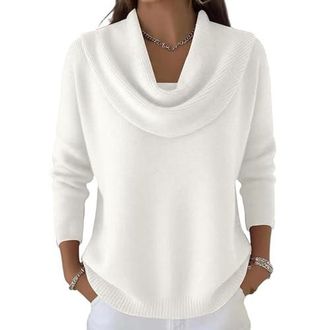 Generic Pull doux et élégant à col volanté de couleur unie pour femme, vêtements dhiver, pull décontracté ample à manches longues, E, XL-XXL