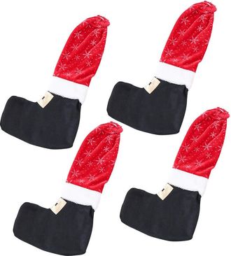 BESTOYARD Stuhlsocken Weihnachtsstiefel Bein Schuhe Form Schneeflocken Muster Tisch Stuhlbeinschutz Weihnachten Tischdeko 4 St&uuml;ck (Rot und Schwarz)