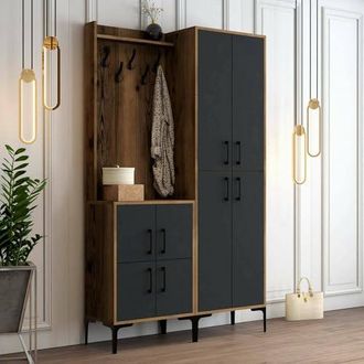 Dmora Eingangsmöbel Castor, Moderner Eingang, Wandgarderobe, Multifunktions-Aufbewahrungskonsole, 120x35h200 cm, Walnuss und Anthrazit