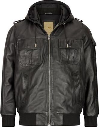 TruClothing Blouson en Cuir v&eacute;ritable pour Homme avec Capuche Fermeture &eacute;clair Style Bomber d&eacute;contract&eacute; - Noir M