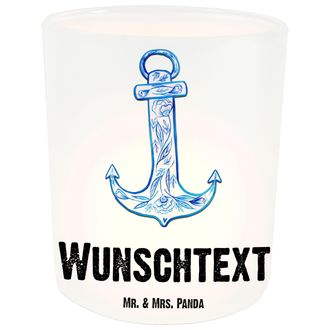 Mr. & Mrs. Panda Personalisiertes Windlicht Anker Blau - Personalisierte Geschenke, Lustige Spr&uuml;che, Windlichtgl&auml;ser, mit Namen, Windglas, Vintage, Windlichter, Kerzen