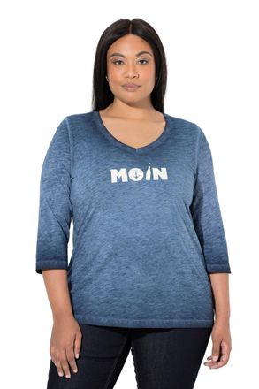 Ulla Popken Damen gro&szlig;e Gr&ouml;&szlig;en &Uuml;bergr&ouml;&szlig;en Plus Size Shirt, Moin, V-Ausschnitt, 3/4-Arm Marine 42+ 846737130-42+