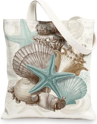 Generic Sacs fourre-tout en toile de coquillage, sacs à provisions réutilisables, sacs à provisions vintage, côtiers, légers et lavables, bleu sarcelle, 13x15