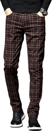 Generic Pantalon chino &agrave; carreaux coupe droite pour homme Coupe ajust&eacute;e Coupe ajust&eacute;e Pantalon d&eacute;contract&eacute; Pantalon chino skinny &agrave; carreaux, bordeaux, 46