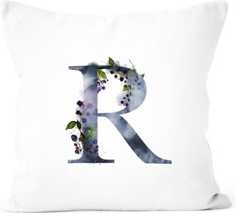Autiga Kissenbezug Buchstaben-Kissen R Buchstabe Alphabet Monogramm Anfangsbuchstaben Watercolor gezeichnet Kissen-H&uuml;lle wei&szlig; 40cm x 40cm