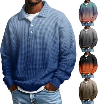 Generic T-shirt &agrave; manches longues pour homme - Polo &agrave; col montant boutonn&eacute; - Coupe r&eacute;guli&egrave;re - Pull dext&eacute;rieur respirant - T-shirt d&eacute;contract&eacute; basique uni - H