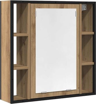 Generic Bad Spiegelschrank mit Spiegel, Badschrank mit Stauraum, H&auml;ngeschrank, Wandschrank, 60x16x60 cm, Holzwerkstoff(Ger&auml;ucherte Eiche) (Handwerkliche Eiche