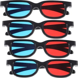 BESTONZON Lot de 4 Lunettes 3D en Plastique Rouges et Bleues Universelles pour TV Projecteur Smartphone et Ordinateur Montures Légères pour Films 3D à Domicile 