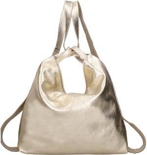 Gave Lux Sac à bandoulière convertible en sac à dos pour femme en cuir véritable Made in Italy 37x37x9 cm GLX228105523FBG, Platine, Taille unique