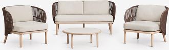 Sklum Set Da Giardino Con Divano 2 Posti, 2 Poltrone In Corda Intrecciata Capri E Tavolino In Legno Di Acacia Olivia Sklum