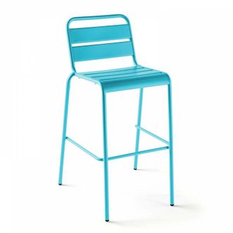 Oviala Chaise haute de jardin en m&eacute;tal bleu - Palavas
