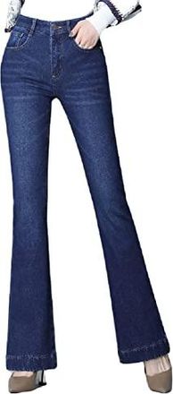 Lazutom Jean dhiver chaud doublé en polaire pour femme - Taille haute - Extensible - Amincissant - Jambes larges, bleu, 44