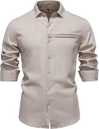 Generic T-shirt &agrave; manches longues pour homme - En mousseline - Classique - Col rabattu - Chemise de travail avec boutonni&egrave;re - Chemise de loisirs - Manches lo