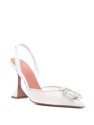 Amina Muaddi Womens Pumps Begum Mesh Sling 95 White High Heel Shoes
