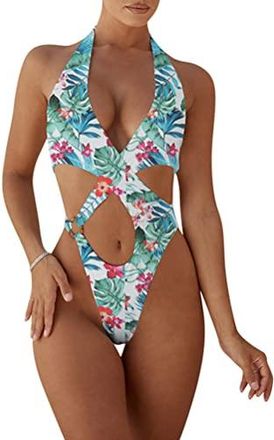 ORANDESIGNE Maillot De Bain Une Pièce Femme Col Licou Body Monokini String Wetlook Décolleté Transparent Micro Bikini Transparent Dessous Sexy Coquine Hot Cut Out