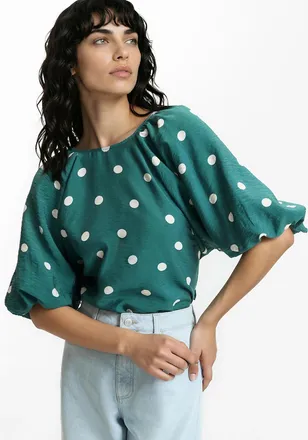 La Redoute Collections Blouse Col Rond Manches Bouffantes &Agrave; Pois