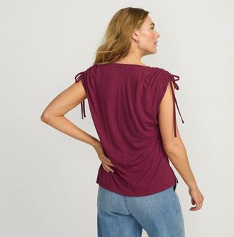 Lands End Leinenmix-Shirt mit geraffter Schulter, Damen, Größe:40-42 regular, Rot, Leinen/Viskose, by Lands End