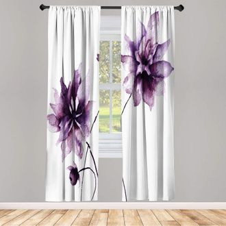 Abakuhaus Aquarell-Blumen Vorhänge, Flora Zeichnung Weiche Frühlings-Farben Retro-Stil Blumengrafik, Fensterbehandlungen 2 Panel Set für Wohnzimmer Schlafzimmer
