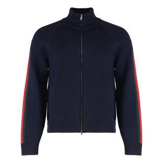 Gucci Gestrickte Wolljacke mit Rei&szlig;verschluss in Weboptik - - Knitwear - Herren - Blau - L