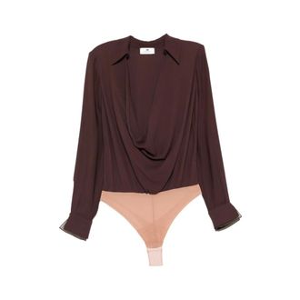 Elisabetta Franchi Femme, Tops, Brun, Taille: 40 FR Bodysuit en Georgette de Viscose