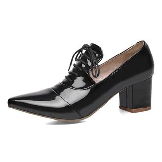 Generic Eestfy Escarpins &agrave; Bout Pointu avec Talon Bloc, Cuir Verni, pour Travail et &eacute;v&eacute;nements Cocktail, Talon Moyen, Chaussures de soir&eacute;e &agrave; Lacets Oxford, Se