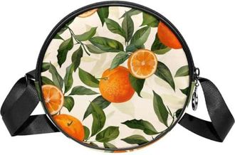 Generic Sac &agrave; bandouli&egrave;re rond pour femme, peint &agrave; la main, orange, petit sac &agrave; bandouli&egrave;re avec fermeture &eacute;clair, bretelles r&eacute;glables, sac &agrave; main rond d&eacute;cont