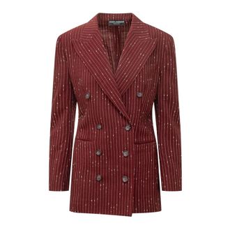 Dolce & Gabbana Giacca Doppiopetto Taormina Gessata - - Jackets - Damen - Rot - S