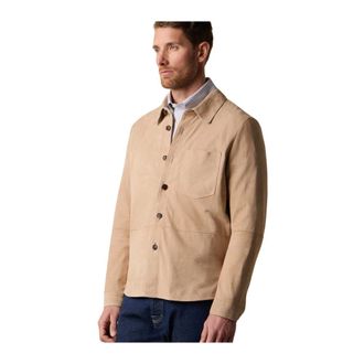 Brooks Brothers Homme, Vestes, Beige, Taille: XL Veste Chemise en Cuir Su&eacute;d&eacute;