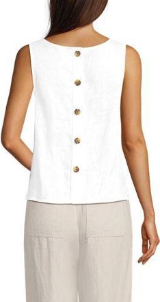 Lands End Leinentop mit Knopfleiste am Rücken, Damen, Größe:40-42 regular, Weiß, Leinen, by Lands End