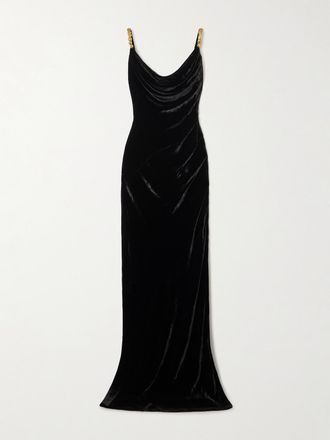 Balmain Maxikleid Aus Samt Mit Verzierungen - Schwarz