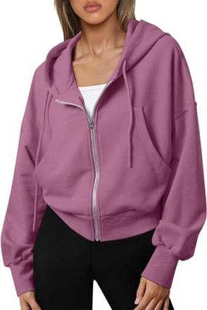 Generic Sweat-shirt surdimensionn&eacute; pour femme - Veste &agrave; capuche - Veste &agrave; capuche pour femme - Fermeture &eacute;clair compl&egrave;te - Sweats coup&eacute;s - Vestes d&eacute;contract&eacute;e