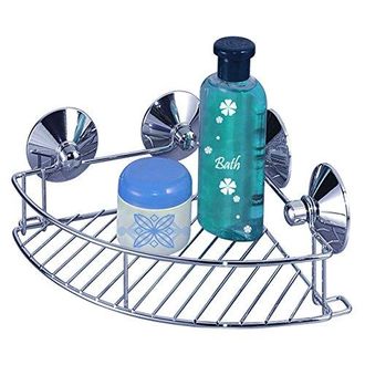 MSV Eck-Duschregal mit Saugn&auml;pfen, Chrom Metall/PVC, Silber, 30 x 20 x 15 cm