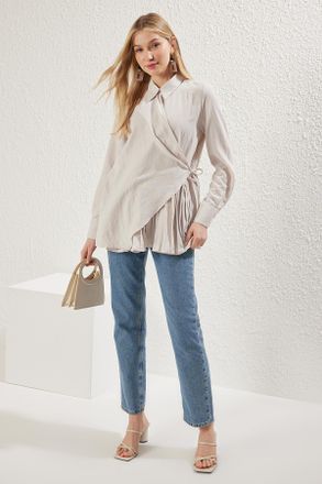 Trendyol Modest Damen Grau Einfarbig Lang Regular Fit Modest Hemden