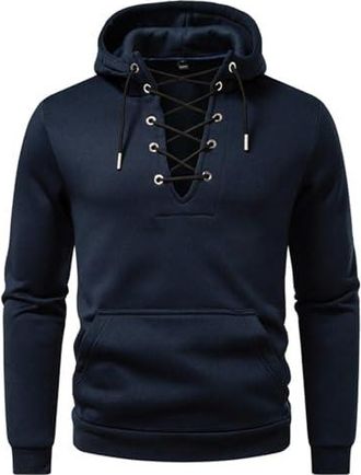 Generic Sweat à capuche de travail décontracté à manches longues avec fermeture éclair pour homme, bleu marine, XXL