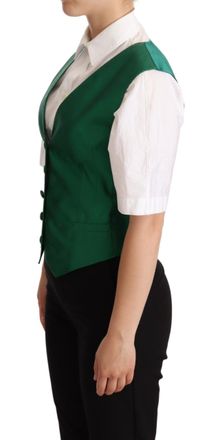 Dolce & Gabbana Womens Green Silk Satin Sleeveless Waistcoat Vest Elastane Clothing