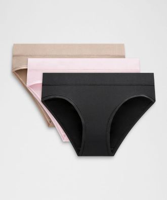 lululemon Culotte bikini UnderEase taille mi-haute Trio pour Femmes - Noir/Rose - Taille XL