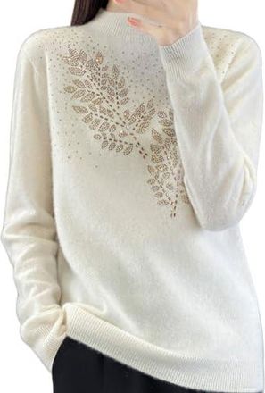 Generic Pull &agrave; capuche en laine pour femme style demi-tortue avec col montant, Blanc., XL
