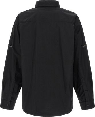 Balenciaga Logo-Patch Cotton Poplin Shirt - Black