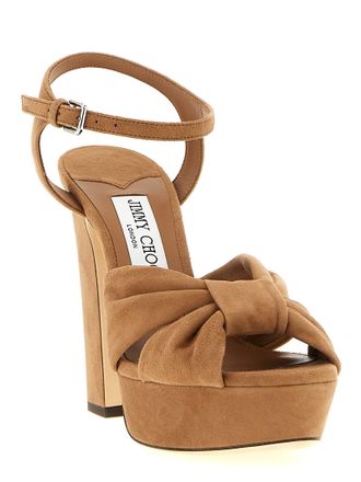 Jimmy Choo London Womens Heloise Platform Sandal Brown Leather Polyester Metal Heels