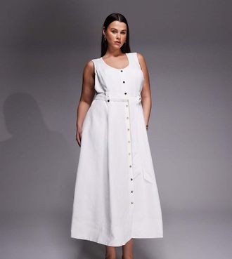 Forever New Robe mi-longue boutonn&eacute;e en coton - Blanc
