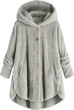 Generic Vestes en polaire pour femme - Doubl&eacute; Sherpa doux - Sweat &agrave; capuche boutonn&eacute; - Manches longues - Confortable - V&ecirc;tement dint&eacute;rieur, Argent&eacute;., S