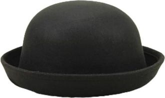 Generic 2026 Chapeau élégant pour adultes avec bord enroulable Panama Bowler Bucket classique en laine ronde, Noir, Taille unique