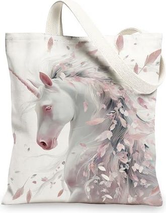 Generic Sac fourre-tout fantaisie en toile motif cheval magique, sacs à provisions réutilisables, légers et lavables, blanc, 13x15 Inch