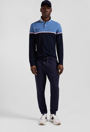 Eden Park Polo Manches Longues Bicolore En Piqu&eacute; Coton Bleu Coupe Regular