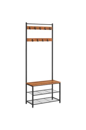 Boxxx Garderobe Vasagle, Schwarz, Eiche, Metall, Holzwerkstoff, Vintage, 70x175x32 cm, Garderobe, Garderoben-Sets & Serien, Garderoben-Sets
