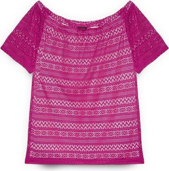 Fiorella Rubino Femme, Blouses et Chemises, Rose, Taille: 42 FR T-shirt en dentelle &agrave; rayures avec encolure bateau