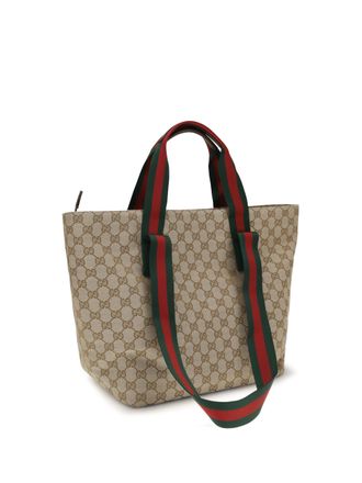 Gucci Mens Small Gg Motif Tote Bag Vint.sand-Dk.bro-Vrv Polyester; Cotton; Polyamide Shoulder Vint.sand/dk.bro/vrv